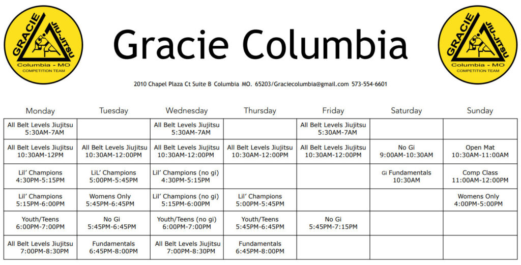Schedule - Gracie Humaita Columbia